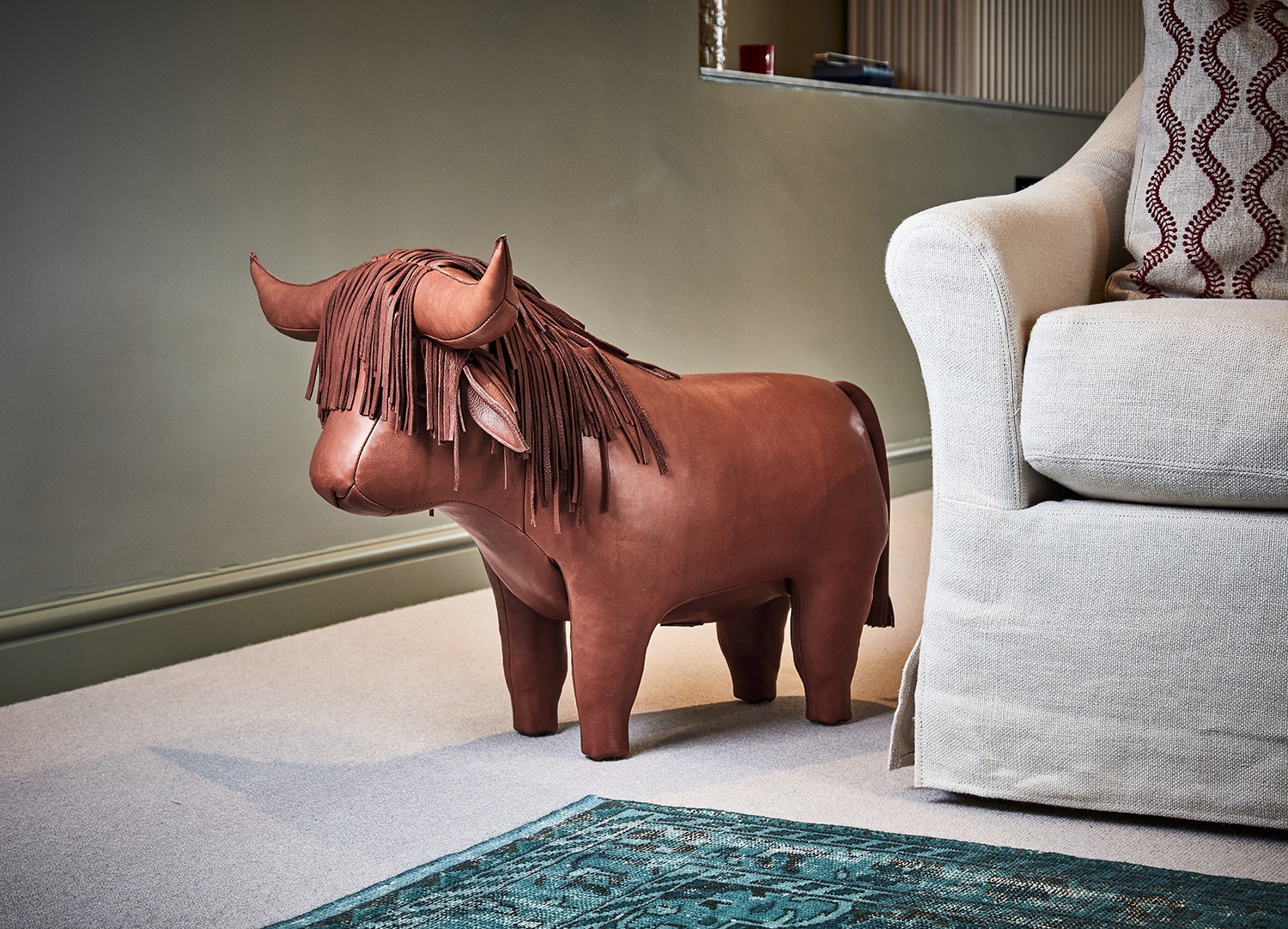 Leather highland cow footstool store
